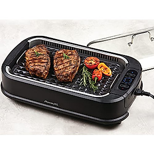 Power XL Smokeless Electric Indoor Removable Grill and Griddle Plates, Nonstick Cooking Surfaces, Glass Lid, 1500 Watt, 21X 15.4X 8.1, black