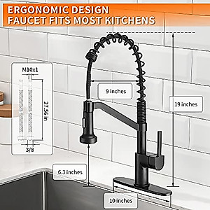 OWOFAN Black Kitchen Faucets with Pull Down Sprayer Industrial Single Handle One Hole Or 3 Hole Faucet for Farmhouse Camper Laundry Utility Rv Wet Bar Sinks