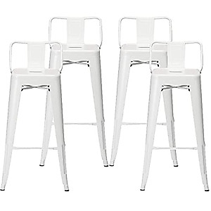Changjie Furniture Metal Barstools Set of 4 Industrial Bar Stools Counter Stools with Backs Indoor-Outdoor Counter Height Bar Stools (24 inch, White)
