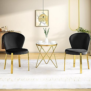 KithKasa Velvet Dining Chairs Set of 2 Upholstered Modern Kitchen Side Dinner Chairs with Golden Metal Legs for Vanity Dining Room, Black