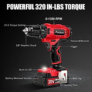AVID POWER 20V Cordless Drill Set 320 In-lbs Torque Power Drill/Driver Kit with 41pcs Accessories and Drill Brush, 2 Variable Speed, 3/8'' Keyless Chuck