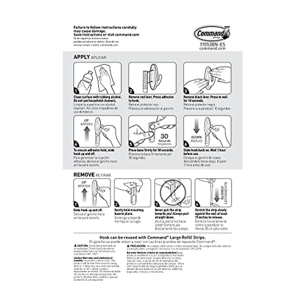 Command Curtain Rod Hooks for 1/2" or 5/8" Diameter Rods, 4 Hooks, Large (2-Pack of 2 Hooks)