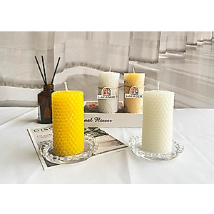 Lacaser Beeswax Pillar Candles Set of 2, 2"x4" Honey Candles,Unscented & Dripless & Smokeless,7 Hours Burn Time Each, Yellow