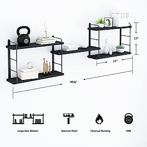 MXCSE Wall Mounted Floating Shelves, Wall Shelves, Rustic Wall Decor Wood Shelves for Bedroom, Living Room, Bathroom and Kitchen Storage, Easy Installation (5, Black)