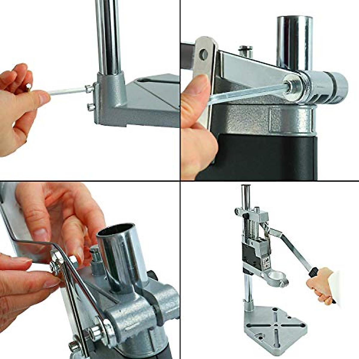 Adjustable Drill Press Stand for Drill Workbench Repair Tool Universal Bench Clamp Support Tool, Drill Press Table, Drill Stand for Hand Drill Single Hole Aluminum Base (1 Mounting Hole)