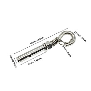 HAJXZH 2Pcs Expansion Hook M8 Open Heavy Duty Expansion Screw Hook Anchor Bolt Cup Concrete Brick Hook 304 Stainless Steel (with Spring Buckle)