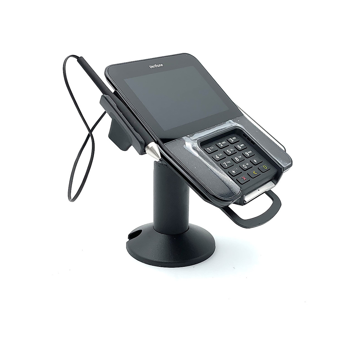 DCCStands Verifone M400/M440 Swivel and Tilt Low Profile 4" Terminal Stand, Screw-in and Adhesive, Black