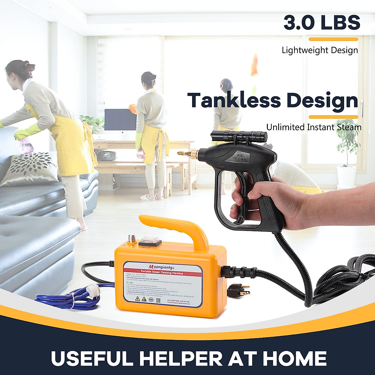 Moongiantgo 1700W High Pressure Steam Cleaner Handheld Portable Instant Steam Cleaning Machinefor Commercial Home USe Kitchen Bathroom Grout Tile Car Detailing (Yellow, 110V)