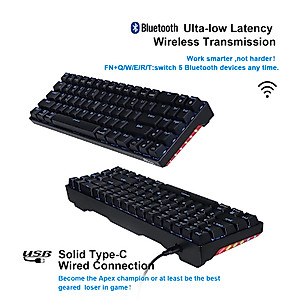 RK ROYAL KLUDGE RK71 Mechanical Keyboard 70% Compact Bluetooth Keyboard 71 Keys,Tenkeyless USB Wired/Wireless Portable Gaming/Office with Stand-Alone Arrow Keys for Windows MacOS (Brown Switch-Black)