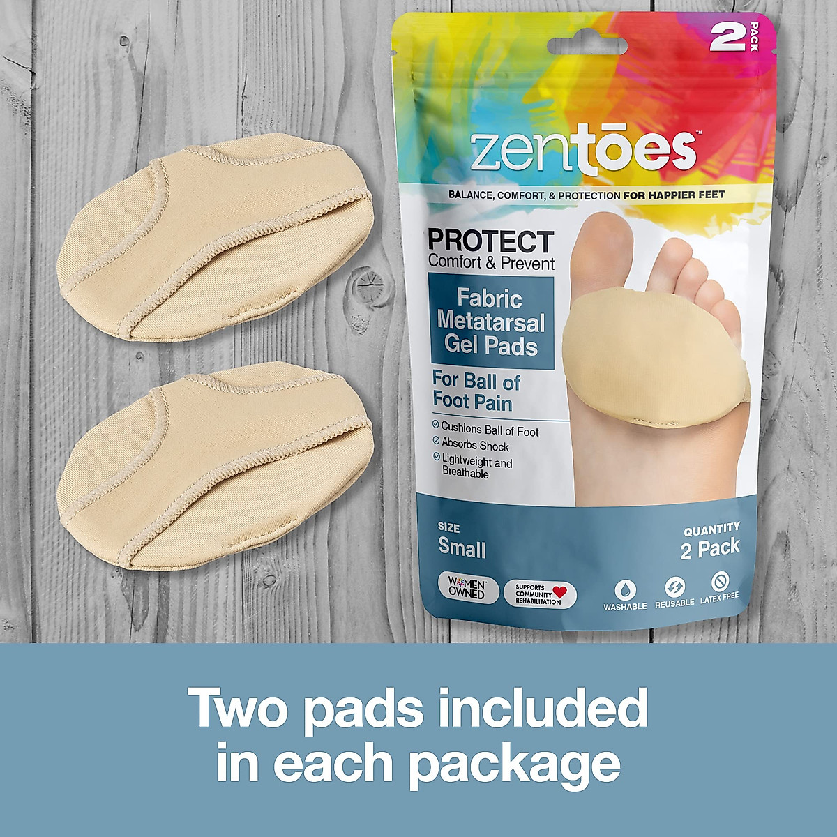ZenToes Ball of Foot Pads Metatarsal Gel Cushions for Metatarsalgia, Arthritis and Sesamoid Pain Relief 1 Pair (Small, Women 5-7, Men 6-8)