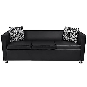 Artificial Leather 3-Seater Sofa Black