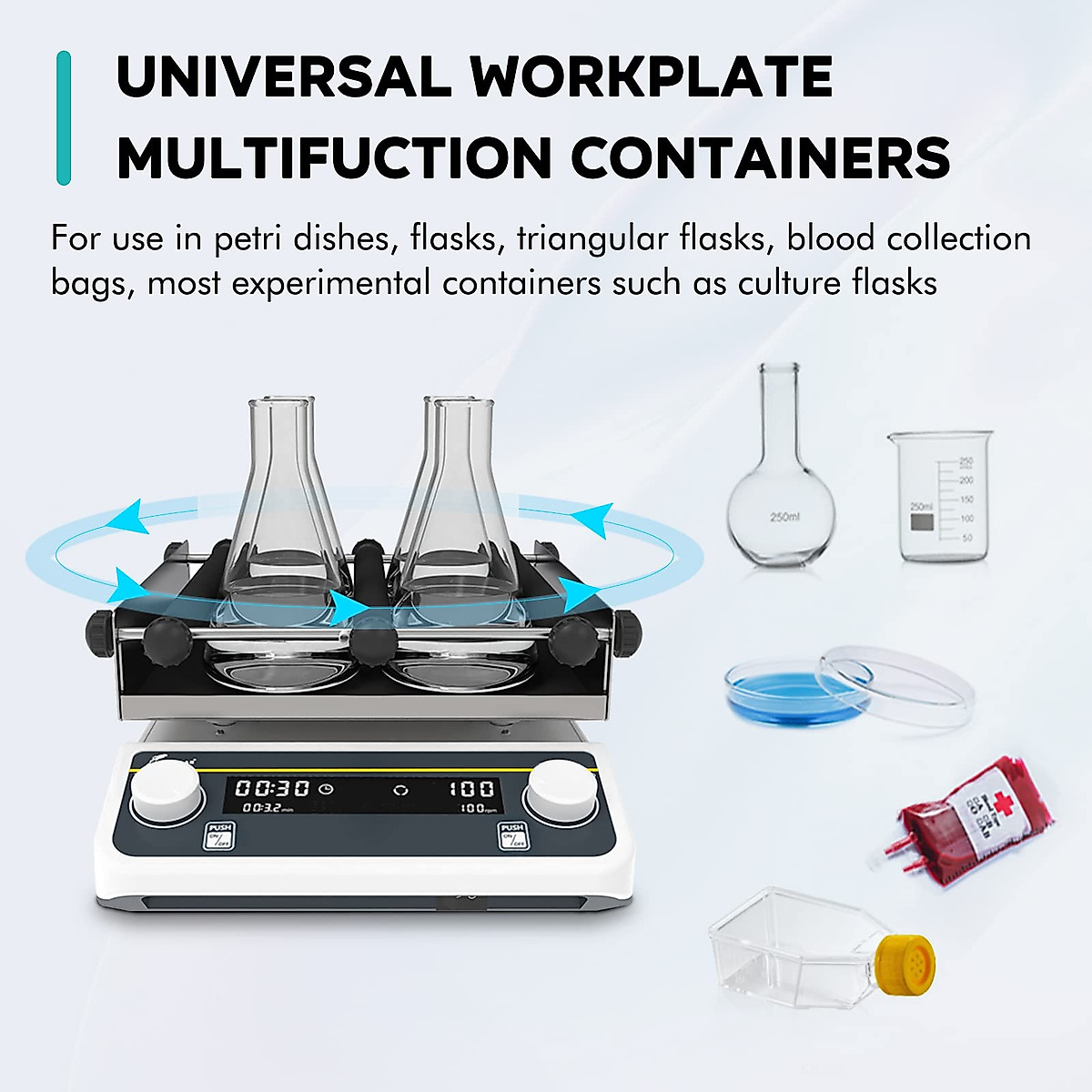 LAB FISH Digital Orbital Shaker Table Adjustable Speed 40-200RPM,Workplate 9.85"x9.85" Capacity 2KGS,Laboratory Orbital Rotator Shaker with Timer(1min-23h59min) & Continuous Mode for Chemical