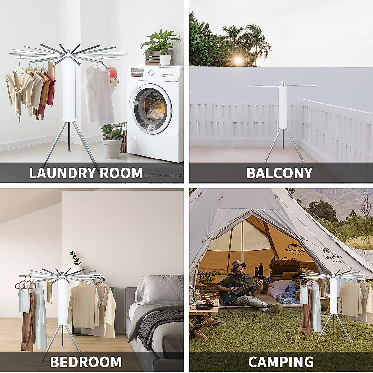 KUJIBGY Tripod Clothes Drying Rack Portable & Foldable Garment Drying Rod Space Saving Collapsible Laundry Hanging Rack for Laundry Room Balcony Bedroom Travel Indoor Outdoor