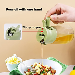 Oil Sprayer for Cooking, 450ml Glass Olive Oil Sprayer, Can Both Spray Oil and Pour Oil, Kitchen Gadgets Accessories With 1 Brush, Widely Used for Salad, Baking(fruit green)