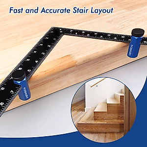 Extra Tall Stair Gauges Set with Holder, Speed Square for Framing & Rafter Layout, Non-Slip Guide for Circular Saw & Carpentry Squares