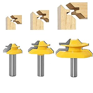 Ozmatip 45 Degree Lock Miter Router Bit 3-Piece Set, for 31/64", 3/4"，1"，Cutting Height, 1/2 Inch Shank.Woodworking Tools Joint Router Bits