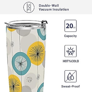 Dandelion Geometric Abstraction Stainless Steel cup for men with Straw Leak Resistant Flip travel coffee mug spill proof for Water, Iced Tea or Coffee Aesthetic tumbler with lid and straw 20 OZ