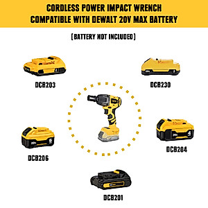 WITLIGHT Cordless Impact Wrench, Compatible w/ 20V Max Battery (NOT Included), Mellif 1/2" High Torque (258Ft.lbs/350N.m) Brushless Impact Driver 3 Speeds & Memory Mode & LED light, Yellow