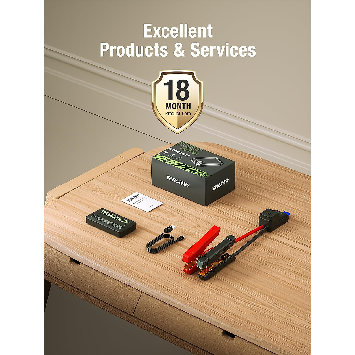 YESPER Jump Starter Portable,1500A Peak Car Jumper Starter Portable, Jump Box for Car Battery, 12V Auto Battery Booster Pack(Up to 6L Gas and 4L Diesel Engine)with Smart Safety Jumper Cable&LED Light