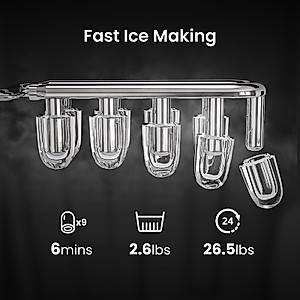 AGLUCKY Ice Makers Countertop with Handle,26.5Lbs/24H,9 Cubes in 6 Mins,2 Sizes of Bullet Ice,Portable Ice Maker Machine with Self-Cleaning,Perfect for Home Kitchen(Black)