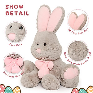 MorisMos Giant Bunny Stuffed Animal, 31.5'' Large Grey Rabbit Plush Toy with Pink Ears, Soft Toy for Girls/Boys, Ideal Gift for Easter, Halloween, Christmas, Cuddling, Snuggling