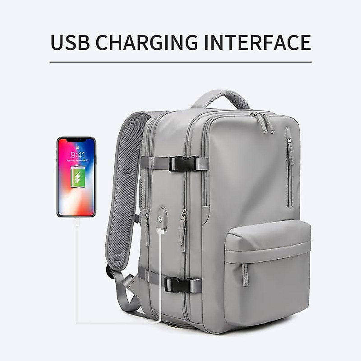 INFEYLAY Women Travel Backpack,16 Inch Expanded 39L USB Charging Business Laptop Backpack with Shoe Bag,waterproof hiking outdoor Backpack (grey)