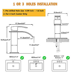 Hoimpro Black Waterfall Bathroom Faucet with cUPC Supply Lines, Single Handle Bathroom Sink Faucet with Pop-up Drain, Rv Vanity Vessel Faucet with Deck Plate, Matte Black, 1 or 3 Hole