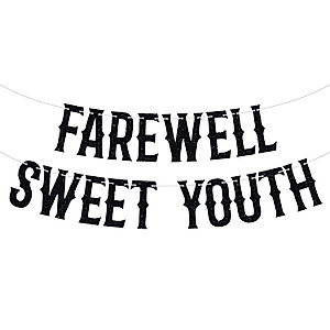 Farewell Sweeet Youth Banner, Funeral Birthday Bunting Sign for 20/30/40/50 Years Old, Death to My Youth Funny Birthday Party Decoration Supplies