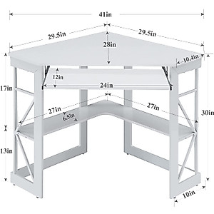 VECELO Corner Computer Desk 41 x 30 inches with Smooth Keyboard & Storage Shelves for Home Office Workstation, White