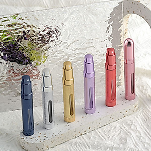 Lil Ray 12ml Portable Mini Perfume Atomizer(6 PCS)，Refilable Small Spray Bottle for Travel, Empty Pocket Cologne Sprayer, Glass inner and Aluminum Housing（0.4Oz,Pack of 6 with different colors）