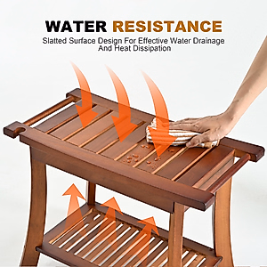 Jekruiet Teak Shower Chair Stool, 24 Inch Shower Bench Seat, Wooden Bathroom Bench with Storage Shelf for Adults, Elderly, Disabled Indoor & Outdoor Use