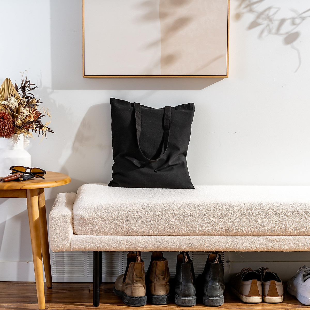 Carrywell (Not Made In China) Bulk Cotton Canvas Tote Bags, Lightweight Reusable Cloth Shopping Bag For Groceries, Promotions and Advertising, Blank Organic Cotton (1 Pack, Black)