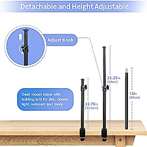 JINSUI Overhead Phone Mount with Holding Arm, Adjustable Camera Desk Mount with Phone Holder and 360° Ball Head, Table C-Clamp Mount Stand for Webcam, Light, Video Recording, Live Streaming