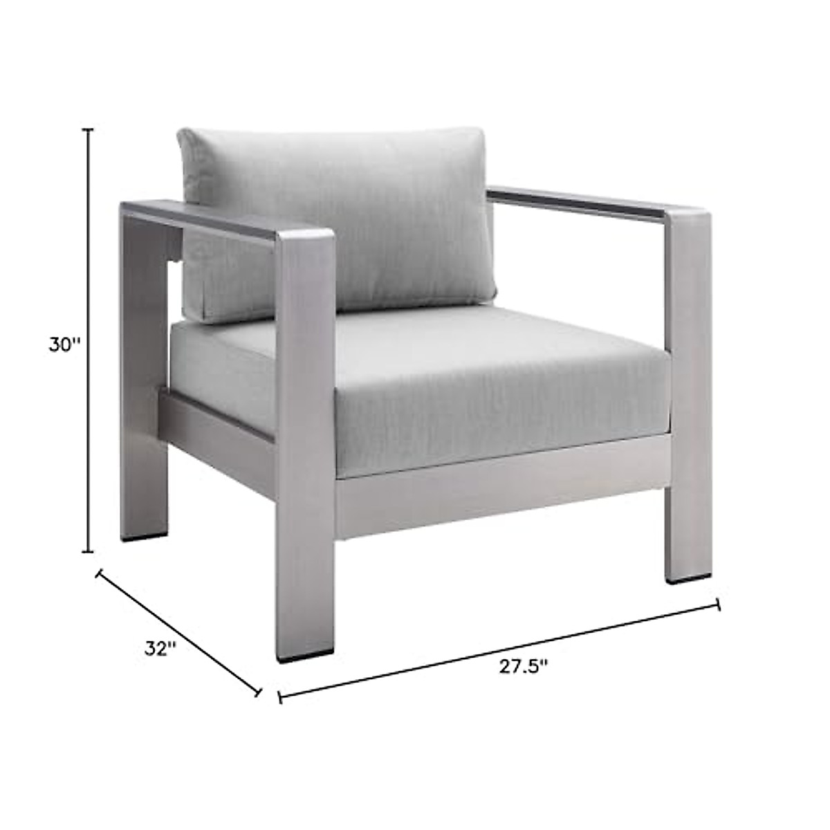 Modway EEI-4225-SLV-GRY Shore EEI-4225-SLV-GRYShore Sunbrella Patio Armchair in Silver Gray