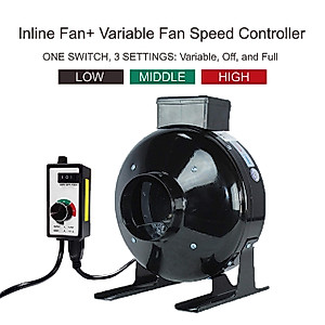 BloomGrow 4'' Inline Fan Carbon Filter Ducting Combo + Fan Speed Controller + 24 Hour Timer Outlet+Thermometer Ventilation System for Grow Tent Kit (4'')