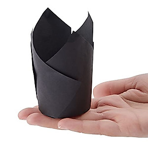 100 Piece Black Tulip Cupcake Liners Set for Wedding Receptions, Birthday Parties, Graduation Celebrations, Baby Showers, Medium Baking Wrappers (2 x 3.5 Inches)