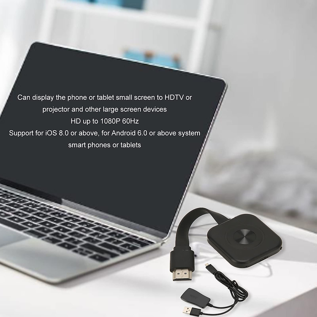 Wireless HDMI Display Dongle, 1080P 60Hz HD, Plug and Play, No Latency and Freeze, 2.4G WiFi Display Adapter Treaming for Video/Audio from Laptop, Phone to Big Screen