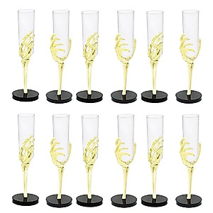 4E's Novelty Skeleton Hand Flutes 12 Pack - Premium Clear Plastic Halloween Champagne Cocktail Goblets (2.7oz) Halloween Cups Wine Shot Glasses Set for Party Supplies Decoration