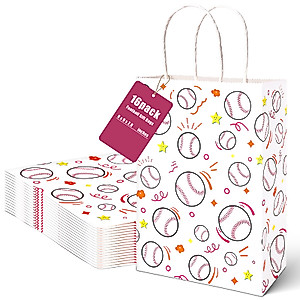 Shindel 16PCS Baseball Paper Bags, Party Favor Gift Bags with Handles Goodie Bags for Sport Party Favor 5.5" x 2.8" x 8"