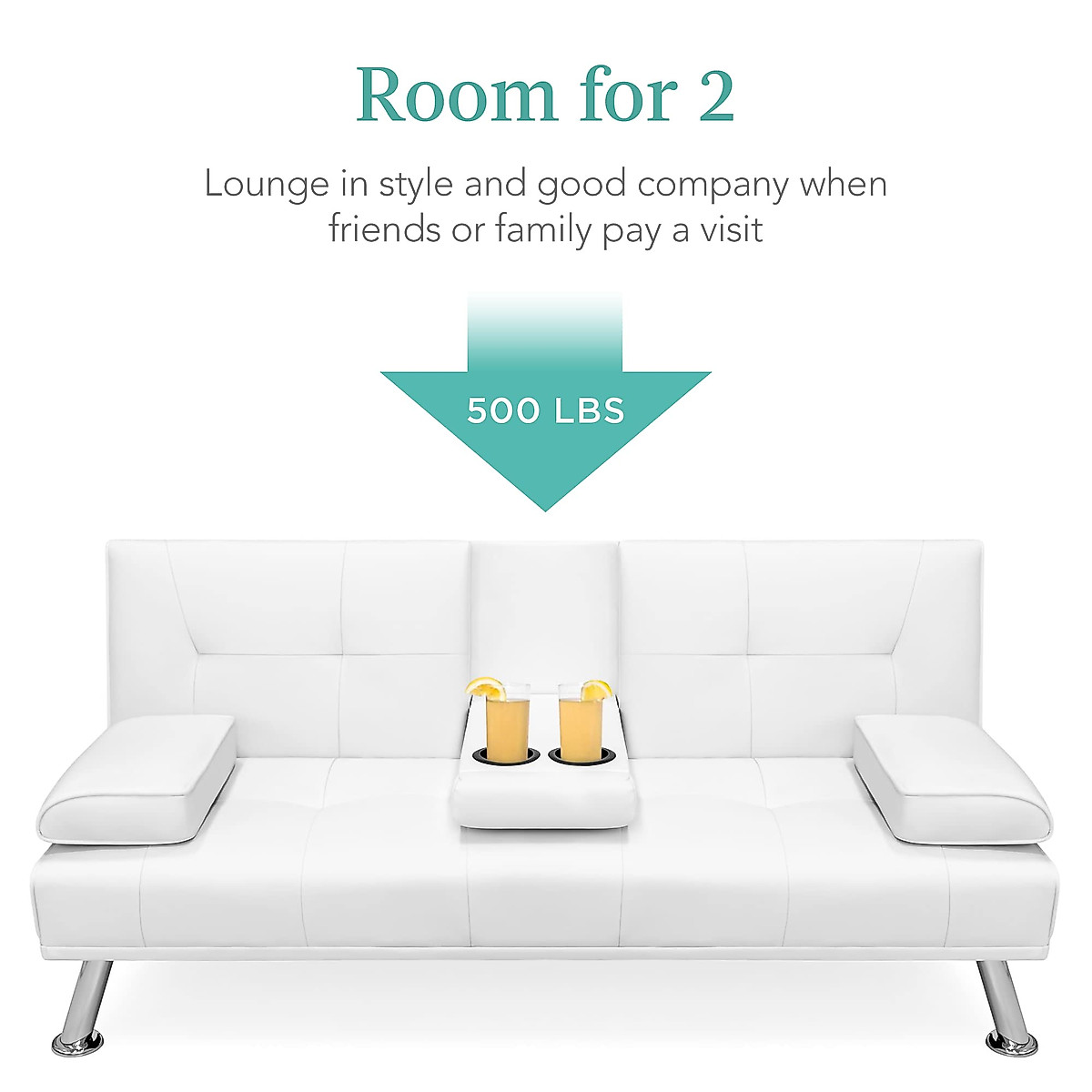 Best Choice Products Faux Leather Upholstered Modern Convertible Futon, Adjustable Folding Sofa Bed, Guest Bed w/Removable Armrests - White