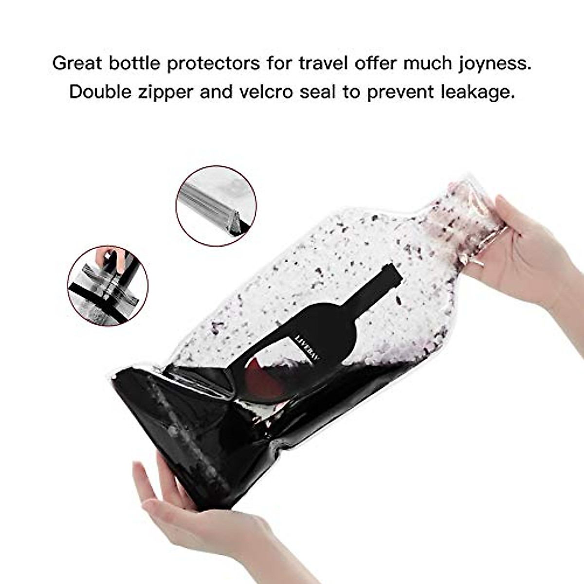 LIVEBAY 5 Pack Reusable Wine Bag for Travel Wine Bottle Protector Sleeve for Airplane Car Cruise Protection Luggage Leak-proof