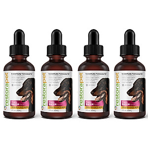 RestoraPet 4-Pack Dog & Cat Bacon Liquid Multivitamin | Dog Arthritis Pain Relief | Hip & Joint Vitamins for Dogs - Anti Inflammatory Supplement for Dogs & Cats | Organic & Non-GMO, Vet Approved