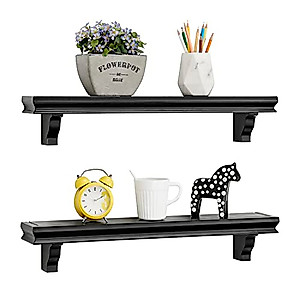 Danya B. Decorative 24" Floating Wall Décor Display Ledge Shelves – (Set of 2) (Black)