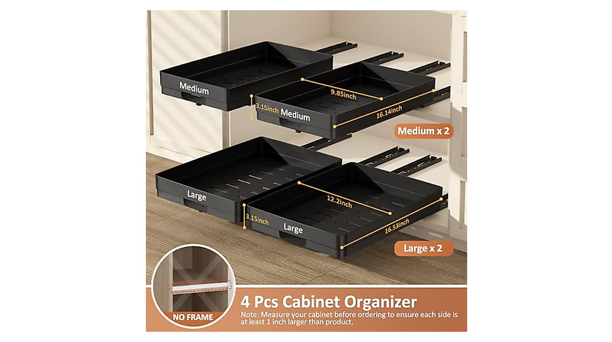 4 Pack Pull Out Cabinet Organizer - Effortless Storage Solution