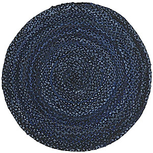 SAFAVIEH Braided Collection Area Rug - 5' Round, Navy & Black, Handmade Country Cottage Reversible Cotton, Ideal for High Traffic Areas in Living Room, Bedroom (BRD452N)