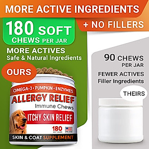 Omega 3 + Allergy Relief for Dogs Bundle - Allergy & Itch Relief + Itchy Skin Treatment - EPA & DHA Fatty Acids + Pumpkin - Shedding, Itchy Skin Relief + Itch Relief- 360 Chews - Made in USA