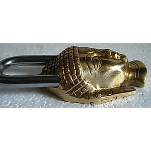 Home - Garden Brass Padlock - Lock with Keys - Working - Brass Made - Type : (Lord Buddha - Brass Finish)