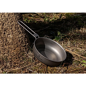 Boundless Voyage Ultra-light Titanium Frying Pan with Folding Handle Outdoor Camping Skillet Griddle Tableware Titanium Pan Ti15170B
