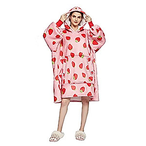 Hysunland Strawberry Wearable Blankets for Women Oversized Hoodie Sweatshirt with Kangaroo Pocket