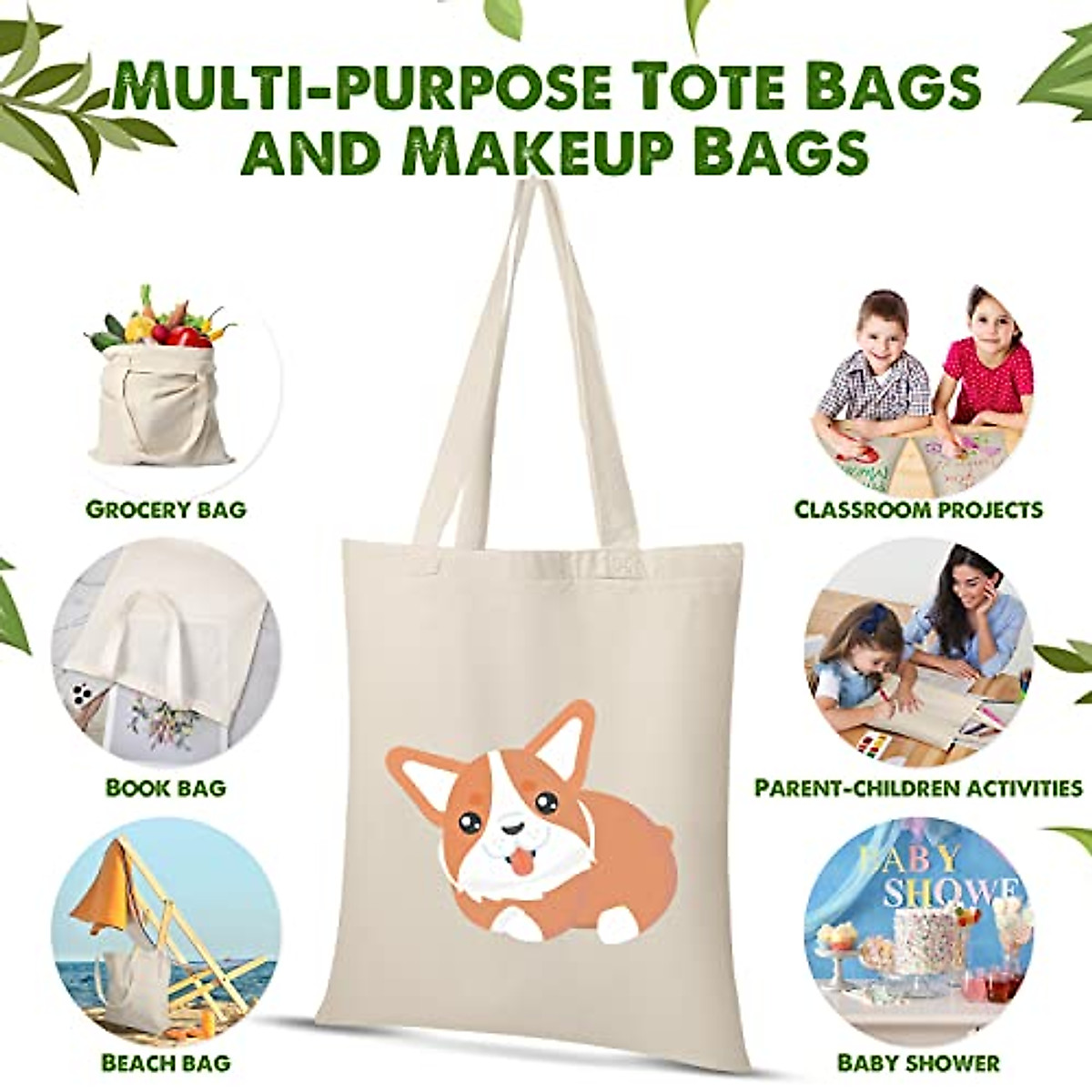 Mimorou 48 Pcs Canvas Tote Bags Bulk 13 x 15 Inch Plain Polyester Cotton Tote Bags with Handles Blank Reusable Grocery Shopping Bags for Sublimation Crafting DIY Projects Personalize